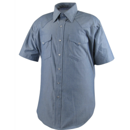 Flying R Short Sleeve Solid Chambray Shirt | ALL USA Clothing